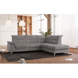 Sit & More Ecksofa SIT & MORE "Astoria L-Form", grau (hellgrau), B:256cm H:91cm T:225cm, 100% Polyester, Sofas, Ecksofa, wahlweise mit motorischer Relaxfunktion