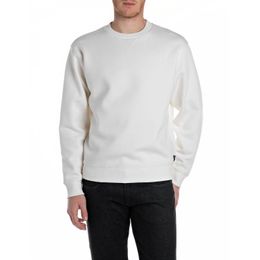 Sweatshirt Replay, Herren, Gr. S, wei&szlig; (natural wei&szlig;), Sweatware, Obermaterial: 80% Baumwolle, 20% Polyester, unifarben, regular fit normal, Rundhals, Rippb&uuml;ndchen, Sweatshirts Sweatshirt, mit V-Einsatz am Halsausschnitt