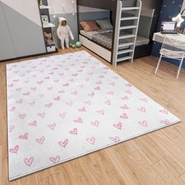 Kinderteppich Hanse Home "Adventures Hearts", rosa (creme,rosa), B:120cm H:7mm L:170cm, Polypropylen, Teppiche, Kinderteppich, Spielteppich, fest, Kinderzimmer, Kurzflor, Spielunterlage