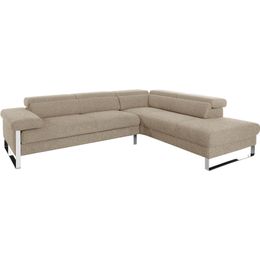 Ecksofa W.Schillig "finn, toller Sitzkomfort, L-Form, hochwertige Verarbeitungsdetails", braun (sesame s22), B:281cm H:71cm T:230cm, Flachgewebe S22 (100% Polyester);Stoff S37 (100% Polyester);Longlife Xtra-Leder Z59: Glattleder mit modischer Pr&auml;gung. Hautst&auml;rke 0, 9 - 1, 1 mm, Sofas, Ecksofa, German Design Award 2016, Fu&szlig;gestell Chrom gl&auml;nzend, Breite 281 cm