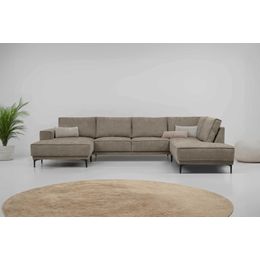 Wohnlandschaft OTTO HOME "XXL Sofa Oland, Struktur, Flachgewebe, Luxus-Microfaser, Boucle", braun, B:345cm H:85cm T:210cm, 100% Polyester, Sofas, Wohnlandschaft, U-Form, 345 cm, Wellenunterfederung, Skandi-Design, Metallf&uuml;&szlig;e