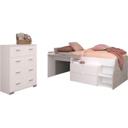 Jugendzimmer-Set Parisot "Parisot Milky 16", wei&szlig; (wei&szlig;, grau loft), ohne Matratze, B/H: 90cm x 200cm, Schlafzimmerm&ouml;bel-Sets, Jugendzimmer-Set, viel Stauraum, halbhohes Hochbett