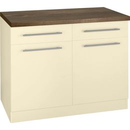 Wiho-K&uuml;chen Unterschrank WIHO K&Uuml;CHEN "Unna", beige (front und korpus: magnolia, arbeitsplatte: eiche tabak), B:100cm H:85cm T:60cm, Schr&auml;nke, Unterschrank, 100 cm breit