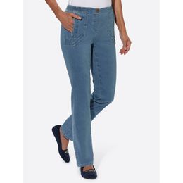 Schlupfjeans Classic Basics, Damen, Gr. 50, Normalgr&ouml;&szlig;en, blau (blau, bleached), 81% Baumwolle, 17% Polyester, 2% Elasthan, unifarben, lang, Jeans Schlupfjeans