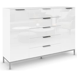 Schubkastenkommode Rauch "Kommode T&uuml;rkommode Sideboard Kombikommode FLIPP mit Glasfront", wei&szlig; (alpinwei&szlig;, glas kristallwei&szlig;), B:160cm H:111cm T:42cm, Holzwerkstoff, Sideboards, Schubkastenkommode, 2-trg mit 5 Schubladen und Soft-Close-Funktion, Glasfront, 2 Breiten
