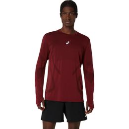 Laufshirt asics "ROAD SEAMLESS LS TOP", Herren, Gr. XXL, rot (dunkelrot planet), Obermaterial: 65% Polyamid, 35% Polyester, normal, Rundhals, Shirts Laufshirt