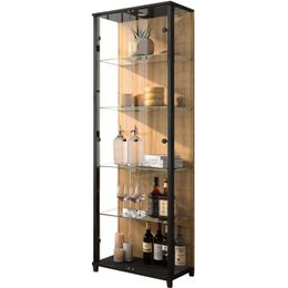 Fif M&ouml;bel Vitrine FIF M&Ouml;BEL "OPTIMA", schwarz (schwarz, wildeiche), B:57,5cm H:172cm T:32cm, Holzwerkstoff, Sicherheitsglas ESG, Schr&auml;nke, Vitrine, Standvitrine, Vitrinenschrank, Glasvitrine, Sammlervitrine, LED
