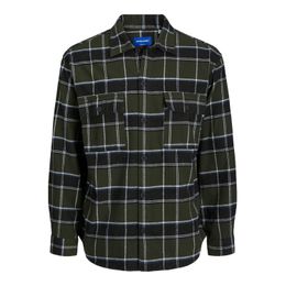 Jack & Jones Langarmhemd JACK & JONES "JORBLAFRI CHECK OVERSHIRT LS BF", Herren, Gr. XS, N-Gr, gr&uuml;n (forest night), Twill, Obermaterial: 60% Baumwolle, 40% Polyester, kariert, Basic, loose fit normal, Aufschlag, Hemden Langarmhemd, mit Brusttaschen