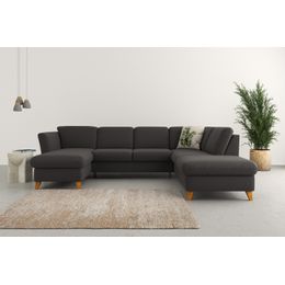 Wohnlandschaft Home Affaire "Trelleborg U-Form", grau (fango), B:307cm H:86cm T:213cm, 100% Polyester, Sofas, Wohnlandschaft, Federkern-Polsterung, wahlweise mit Bettfunktion und Stauraum