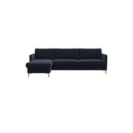 Ecksofa FLEXLUX "Fiore, super Sitzkomfort durch Kaltschaum im Sitz, L-Form", blau (royal blau), B:247cm H:85cm T:92cm, Sofas, Ecksofa, schmale Armlehnen, F&uuml;&szlig;e Alu+ Eiche