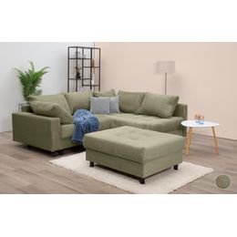 Ecksofa Collection AB "Toni L-Form, B: 215 cm", gr&uuml;n (olive), B:215cm H:44cm T:184cm, 100%Polyester, Sofas, Ecksofa, mit Hocker & 2 Zierkissen, Federkern