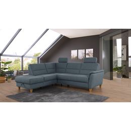 Ecksofa Home Affaire "Palmera L-Form, B: 236 cm", blau (blaugrau), B:236cm H:89cm T:212cm, 100% Polyester;Struktur (100% Polyester);Luxus-Microfaser in Lederoptik (100% Polyester), Sofas, Ecksofa, optional Bettfunktion & Bettkasten, Federkern