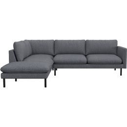 Ecksofa FLEXLUX "Bolzano Designsofa, bequem durch Kaltschaum im Sitz, L-Form", blau (navy blau), B:262cm H:61cm T:222cm, 62% Polyester, 17% Cotton, 14% Viscose, 7% Linen, Sofas, Ecksofa, lose Sitz -& R&uuml;ckenkissen, hohe F&uuml;&szlig;e