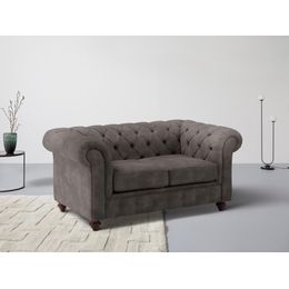 Chesterfield-Sofa Home Affaire "Chesterfield 2-Sitzer B/T/H: 150/89/74 cm", braun (dunkelbraun), B:150cm H:74cm T:89cm, Struktur (100% Polyester), Sofas, Chesterfield-Sofa, mit hochwertiger Knopfheftung, auch in Leder