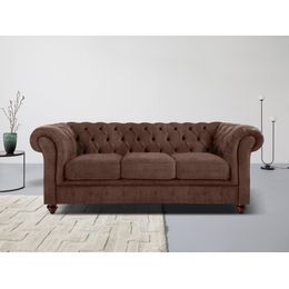 Chesterfield-Sofa Home Affaire "Chesterfield 3-Sitzer B/T/H: 198/89/74 cm", braun, B:198cm H:74cm T:89cm, 100% Polyester, Sofas, Chesterfield-Sofa, mit hochwertiger Knopfheftung, auch in Leder