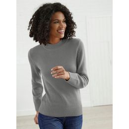 Stehkragenpullover Casual Looks "Pullover", Damen, Gr. 50, grau (grau, meliert), 50% Baumwolle, 50% Polyacryl, meliert, unifarben, figurumspielend, Pullover Stehkragenpullover