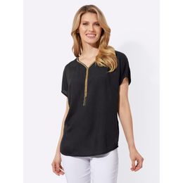 Longbluse Classic Basics, Damen, Gr. 44, schwarz, 100% Viskose, unifarben, V-Ausschnitt, Blusen Longbluse