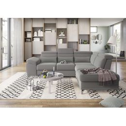 Sit & More Ecksofa SIT & MORE "Cabrio L-Form, B: 274 cm, mit Sitztiefen-, Arm- & Kopfteilverstellung", grau, B:274cm H:87cm T:230cm, 100% Polyester, Sofas, Ecksofa, 3 Nierenkissen, Federkern, optional Bettfunktion und Stauraum