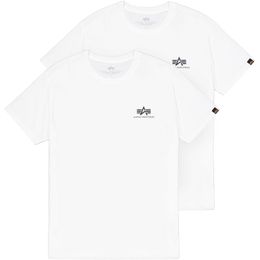 Rundhalsshirt Alpha Industries "Basic T Small Logo 2 Pack", Herren, Gr. S, wei&szlig;, Single Jersey, Obermaterial: 100% Baumwolle, bedruckt, regular fit normal, Rundhals, Shirts Rundhalsshirt