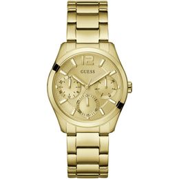 Multifunktionsuhr Guess "ZOE", gold (gelbgoldfarben), Armbanduhren, Damen, Multifunktionsuhr, Quarzuhr, Armbanduhr, Damenuhr, Datum, 12/24-Std.-Anzeige
