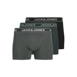 Jack & Jones PlusSize Trunk "JACBLACK FRIDAY TRUNKS 3 PACK PLS", Herren, Gr. 3XL, 3 Stk., dunkelgrau melange pack:forest river, schwarz, Jersey, Obermaterial: 95% Baumwolle, 5% Elasthan, JACK & JONES PLUSSIZE, meliert, unifarben, eng, Unterhosen Trunk