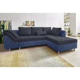 Ecksofa Collection AB "Sally L-Form", blau (blau, blaubraun), B:256cm H:87cm T:165cm, Microfaser PRIMABELLE (100% Polyester) / Struktur (80% Polyester, 20% Acryl);Struktur (80% Polyester, 20% Acryl);Kunstleder SOFTLUX / Struktur (80% Polyester, 20% Acryl);Microfaser PRIMABELLE (100% Polyester) / Cord (100% Polyester), Sofas, Ecksofa, mit und ohne Bettfunktion, inklusive loser R&uuml;cken- und Zierkisse