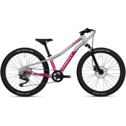 Mountainbike GHOST "Lanao 24 Full Party" Gr. 30, silber (chromfarben, magenta), Fahrr&auml;der, Kinder, 30cm, 24 Zoll (60,96cm), Mountainbike, f&uuml;r Damen und Herren, Kettenschaltung