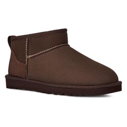 UGG Australia Schlupfboots UGG "M CLASSIC ULTRA MINI", Damen, Gr. 13 (46), dunkelbraun, Lammfell, Veloursleder, Schuhe Schlupfboots, Winterboots, Snowboot, Stiefel mit Lammfellfutter