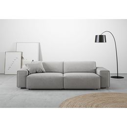 Big-Sofa Home Affaire "Glimminge auch in Breitcord, Feincord + Easy care-Bezug", grau (light grau), B:254cm H:71cm T:101cm, 100% Polyester, Sofas, Big-Sofa, besondere Kedern&auml;hte Zierkissen