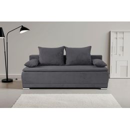 Schlafsofa WERK2 "Biggi komfortabel & elegant, Schlaffunktion, Bettkasten, Breite 206 cm", grau (dunkelgrau), B:206cm H:88cm T:91cm, 95% Polyester, 5% Nylon, Sofas, Schlafsofa, inkl. losen Kissen, Struktur weich ASTON, dunkelgrau