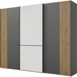 Schwebet&uuml;renschrank Musterring "Isabelle", grau (graphit, dekor), B:295,2cm H:236cm T:67cm, Hartfaserplatte, Holzwerkstoff, Kristallglas, Schr&auml;nke, Schwebet&uuml;renschrank, T&uuml;ren mit Lamellenoptik, mittige Spiegelt&uuml;r, verschiedene Gr&ouml;&szlig;en