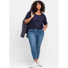 7/8-Jeans sheego, Damen, Gr. 54, Normalgr&ouml;&szlig;en, blau (blau denim), 99% Baumwolle, 1% Elasthan, unifarben, 7/8-L&auml;nge, Jeans 7/8-Jeans