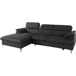 Ecksofa COTTA "Caluso L-Form", schwarz, B:254cm H:74cm T:167cm, NaturLEDER (echtes Rindsleder) in Sitz und R&uuml;cken. Korpus in passendem Kunstleder SOFTLUX bezogen;Microfaser PRIMABELLE (100% Polyester);Kunstleder SOFTLUX, Sofas, Ecksofa, mit Kopfteilverstellung, wahlweise mit Bettfunktion & Bettkasten