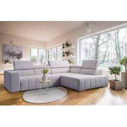 Ecksofa exxpo - SOFA FASHION "Elianos, hoher Sitzkomfort, aufwendige Kreuzsteppung im Sitz, L-Form", beige, B:307cm H:73cm T:201cm, Sofas, Ecksofa, Kopfteile & Sitztiefe verstellbar, mit Bettfunktion, Cord, beige
