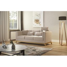 3-Sitzer Home Affaire "Viva", beige, B:213cm H:84cm T:93cm, 100% Polyester, Sofas, 3-Sitzer, mit Holzrahmen aus Eiche
