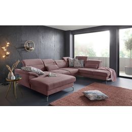 Sit & More Wohnlandschaft SIT & MORE "Percy U-Form", lila (flieder), B:343cm T:235cm, Sofas, Wohnlandschaft, 15 cm Fu&szlig;h&ouml;he, Sitztiefenverstellung, wahlweise in 2 Fu&szlig;farben