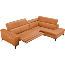 Ecksofa Egoitaliano "Martine, Multifunktionssofa mit Komfortfunktionen, edel und bequem", orange, B:272cm H:96cm T:203cm, Leder &raquo;BULL&laquo; (echtes Rindsleder). Geschliffenes, pigmentiertes und behandeltes Rindsleder mit einer Dicke von 1, 3-1, 5 mm. Dieses Leder zeigt eine ziemlich weiche Hand mit einem halb undurchsichtigen Aussehen. Es handelt sich um ein gesch&uuml;tztes Leder. Eine leichte Deckschicht 