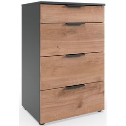 Schubkastenkommode wimex "Level by fresh to go", schwarz (front plankeneiche nachbildung, korpus graphit), B:54cm H:84cm T:41cm, Holzwerkstoff, Sideboards, Schubkastenkommode, 4 Schubladen mit soft-close Funktion, 54cm breit, 84cm hoch