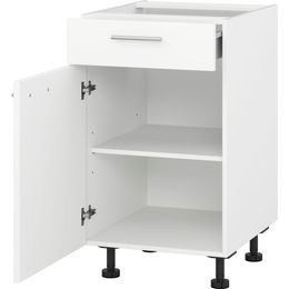 Unterschrank KOCHSTATION "KS-Scafa" mit Schubkasten und einem Einlegeb&ouml;den", wei&szlig; (wei&szlig;, zement hell), B:50cm H:75cm T:56cm, Schr&auml;nke, Unterschrank, in verschiedenen Breiten, wahlweise T&uuml;ranschlag rechts oder links