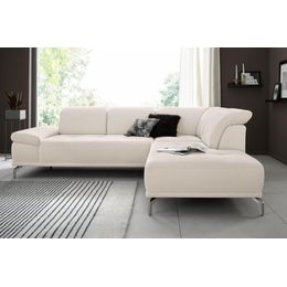 Ecksofa Home Affaire "Caluna", beige (creme), B:262cm H:97cm T:233cm, Luxus-Microfaser Vintageoptik (100% Polyester);Flachgewebe Mura: (100% Polyester);Luxus-Mikrofaser (90% Polyester, 10% Polyamid), Sofas, Ecksofa, Inkl.Sitztiefenverstellung, wahlweise mit Kopf- und Armteilverstellung
