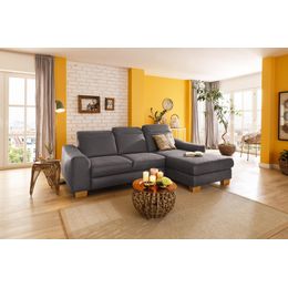 Ecksofa Home Affaire "Dundee L-Form", grau (anthrazit), B:264cm H:86cm T:170cm, Luxus-Microfaser Florence (100% Polyester);Struktur fein (100% Polyester);Luxus-Microfaser Lederoptik (100% Polyester), Sofas, Ecksofa, wahlweise mit Kopfteilverstellung und zus&auml;tzlich mit Bettfunktion