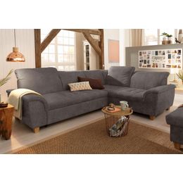 Ecksofa Home Affaire "Lyla fester Sitzkomfort, bequeme Armlehnen, Breite 275cm, L-Form", grau, B:275cm H:81cm T:214cm, Luxus-Microfaser Lederoptik (100% Polyester);Microfaser PRIMABELLE (100% Polyester);Feinstruktur weich (100% Polyester), Sofas, Ecksofa, wahlweise mit R&uuml;ckenfunktion und Bettfunktion