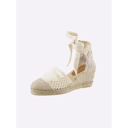 Keilsandalette Heine, Damen, Gr. 38, beige (ecru), Textil, Schuhe Keilsandalette