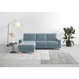 Ecksofa Home Affaire "Summer L-Form", blau (blau, grau), B:249cm H:91cm T:164cm, 100% Polyester, Sofas, Ecksofa, mit Recamiere, mit oder ohne Bettfunktion und Bettkasten, Cord-Bezug