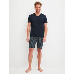 Shorty Calida "Cotton Special", Herren, Gr. S (46/48), blau (saphir blau), Single Jersey, Obermaterial: 100% Baumwolle, bequem kurz, V-Ausschnitt, gerader Abschluss, Homewear-Sets Shorty, V-Ausschnitt, Kurzarm, Baumwolle