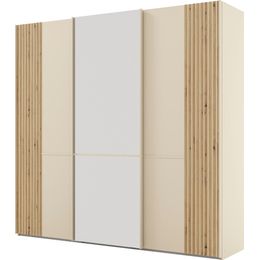 Schwebet&uuml;renschrank Musterring "Isabelle", beige (champagner, dekor), B:246,3cm H:236cm T:67cm, Hartfaserplatte, Holzwerkstoff, Kristallglas, Schr&auml;nke, Schwebet&uuml;renschrank, T&uuml;ren mit Lamellenoptik, mittige Spiegelt&uuml;r, verschiedene Gr&ouml;&szlig;en