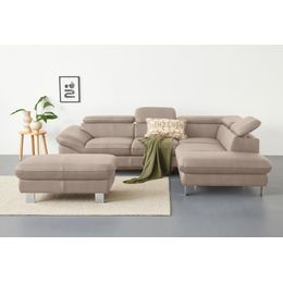 Ecksofa COTTA "Driver L-Form", beige (natural), B:268cm H:73cm T:214cm, Kunstleder SOFTLUX;LEDER BEEFY (ein abgedecktes Spalt-Rindsleder) im Sitz und R&uuml;cken (Korpus in Kunstleder);Luxus-Kunstleder;NaturLEDER (echtes Rindsleder) im Sitz und R&uuml;cken (R&uuml;ckseite mit Spannstoff bezogen), Sofas, Ecksofa, mit Kopfteilverstellung, wahlweise mit Bettfunktion & Bettkasten