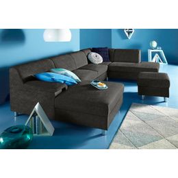 Wohnlandschaft Home Affaire "Jamie, zeitloses Design, fester Sitzkomfort, viel Platz, U-Form", schwarz, B:308cm H:72cm T:80cm, Sofas, Wohnlandschaft, wahlweise mit Bettfunktion