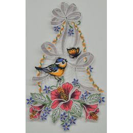 Fensterbild Stickereien Plauen "Vogel mit Hibiskus" Gr. 1, bunt (gr&uuml;n, blau, rosa), B:19cm H:31cm, Polyester, Fensterbilder, Fensterbild