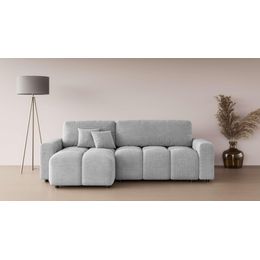 Ecksofa Home Affaire "FELICI, Schlafsofa 233cm, L-Form mit Recamiere beidseitig montierbar", grau (hellgrau), B:233cm H:88cm T:142cm, 100% Polyester, Sofas, Ecksofa, Designsofa mit Bettfunktion und Bettkasten, Ma&szlig;e B/T/H: 233/142/88 cm